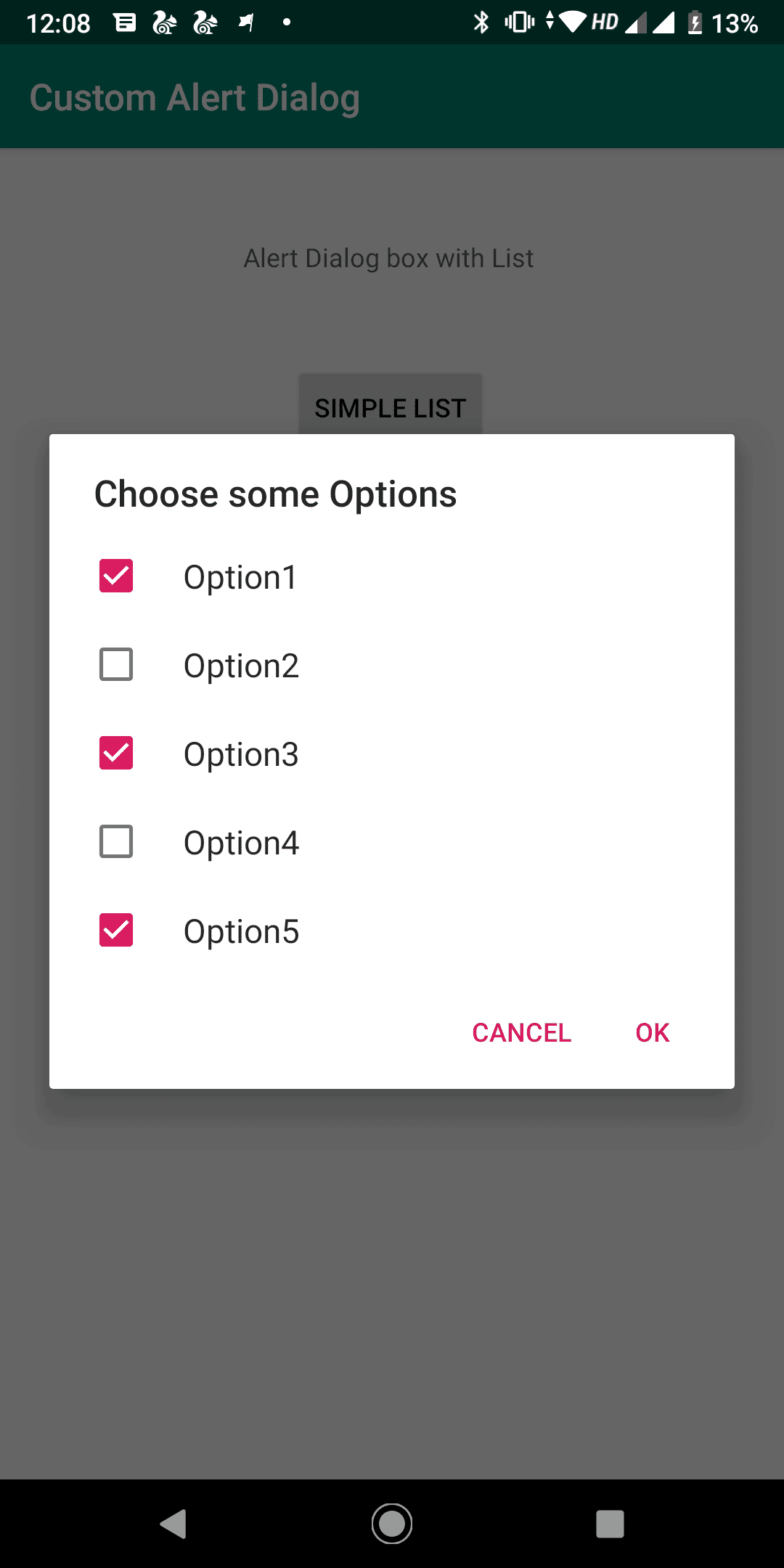 Android Alert Dialog Box with a list of Options