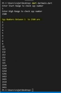 Spy Number Program in Dart Language
